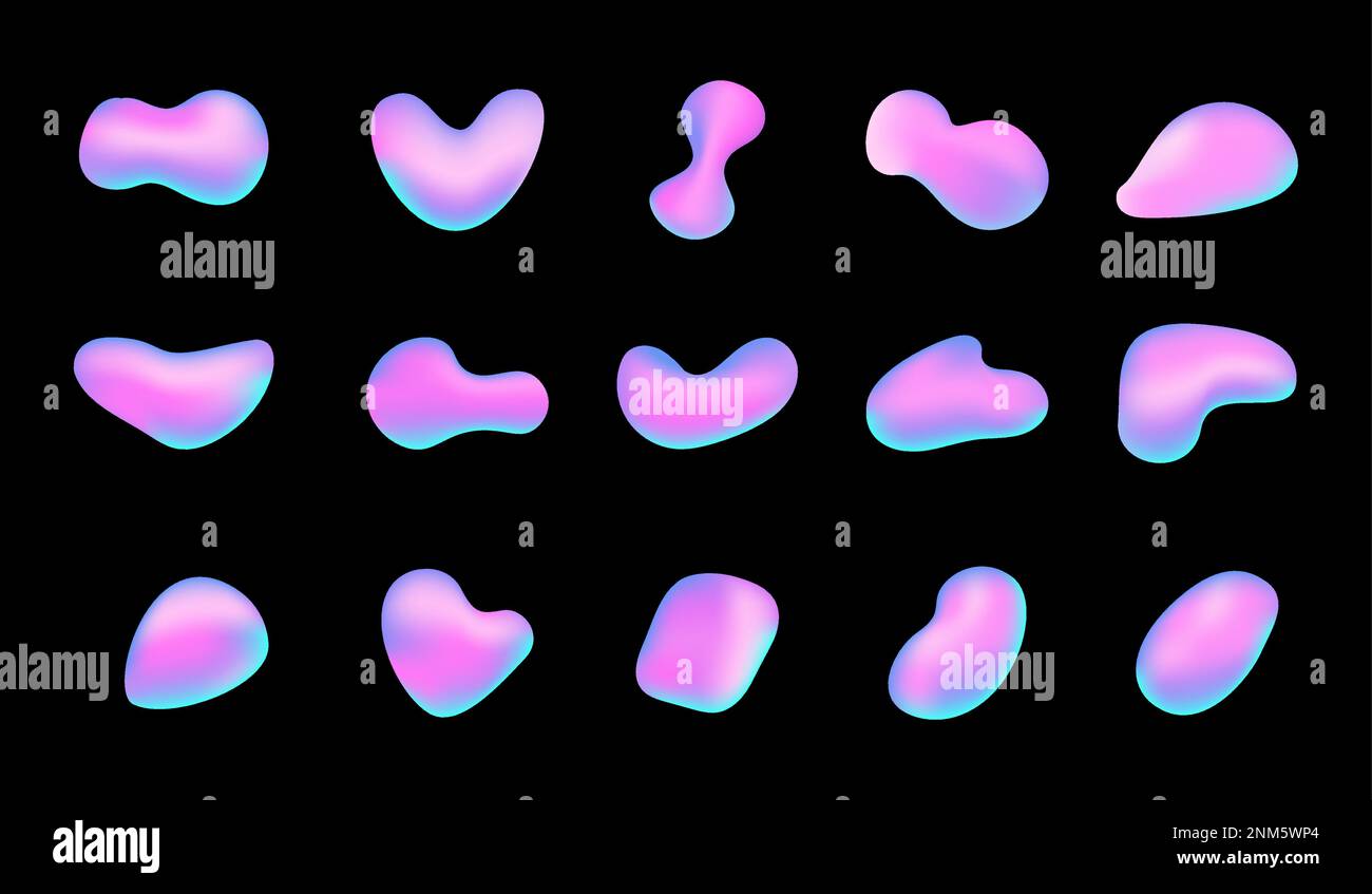 liquid hologram shapes. Futuristic fluid holographic elements. Vector ...