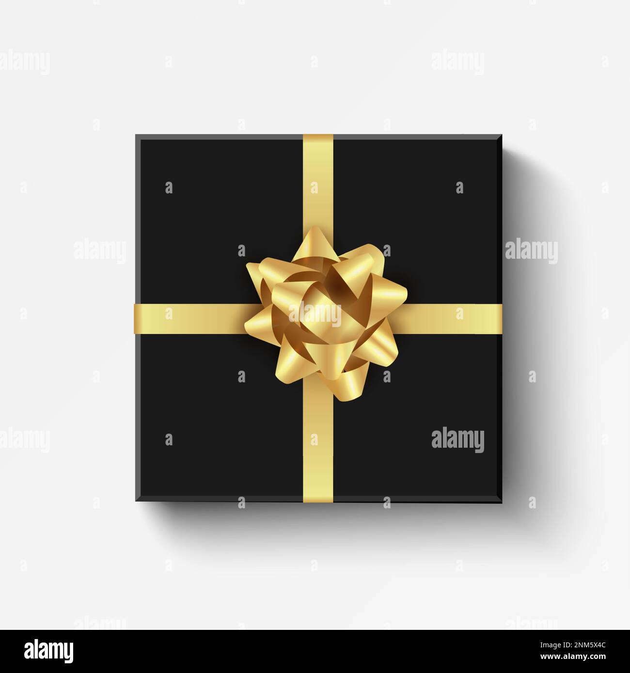 Gift box. Black pack with gold silk bow. Vector realistic open box ...