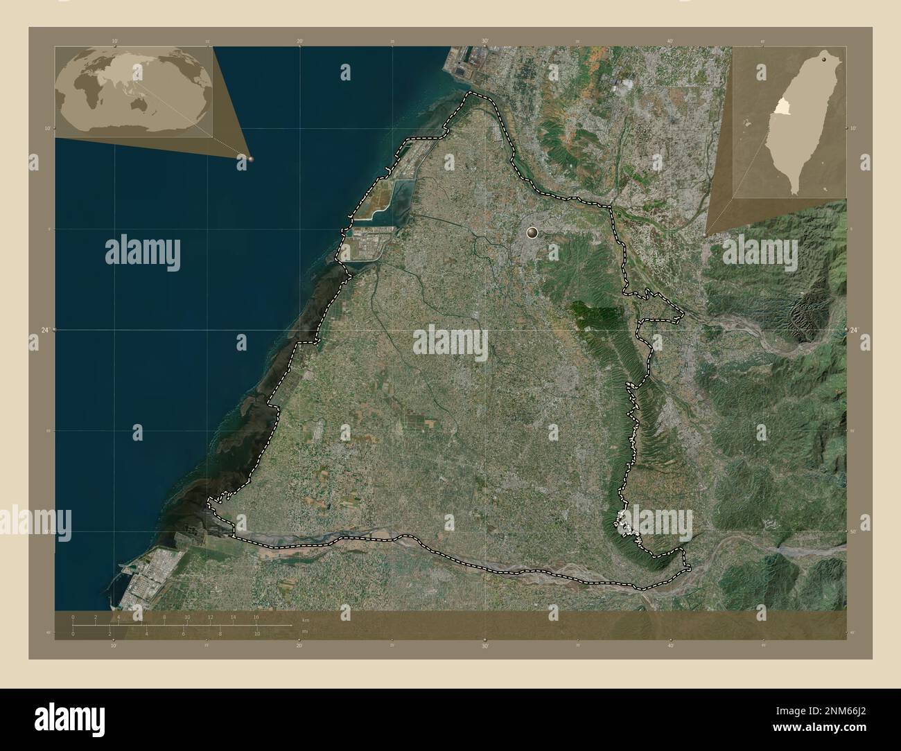 Changhua, county of Taiwan. High resolution satellite map. Corner ...