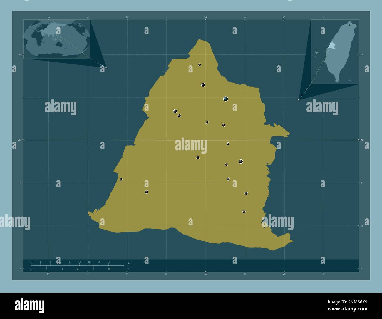 Changhua, county of Taiwan. Solid color shape. Locations of major ...