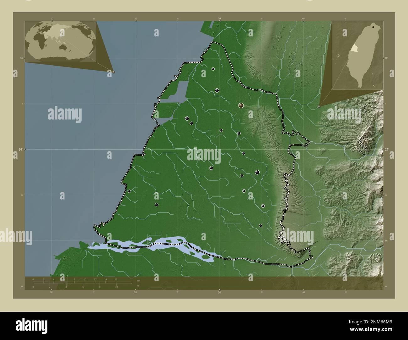 Changhua, county of Taiwan. Elevation map colored in wiki style with ...
