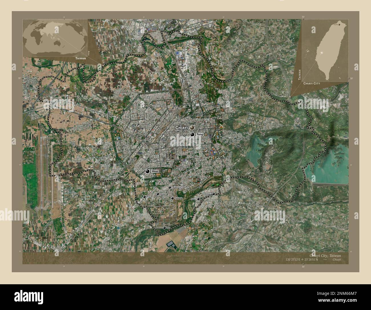 Chiayi City, county of Taiwan. High resolution satellite map. Locations ...