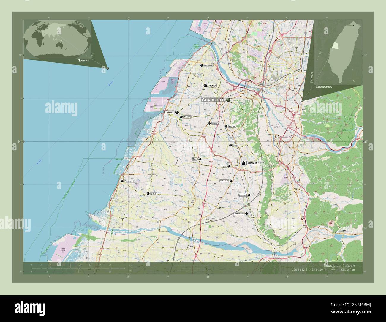 Changhua, county of Taiwan. Open Street Map. Locations and names of ...