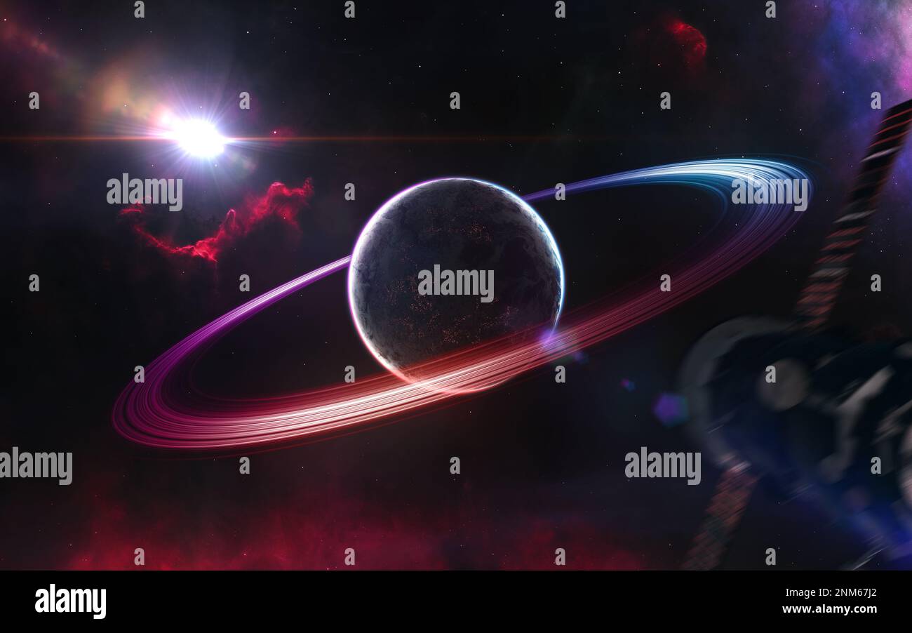 Distant planet in red, blue and magenta starlight Stock Photo - Alamy