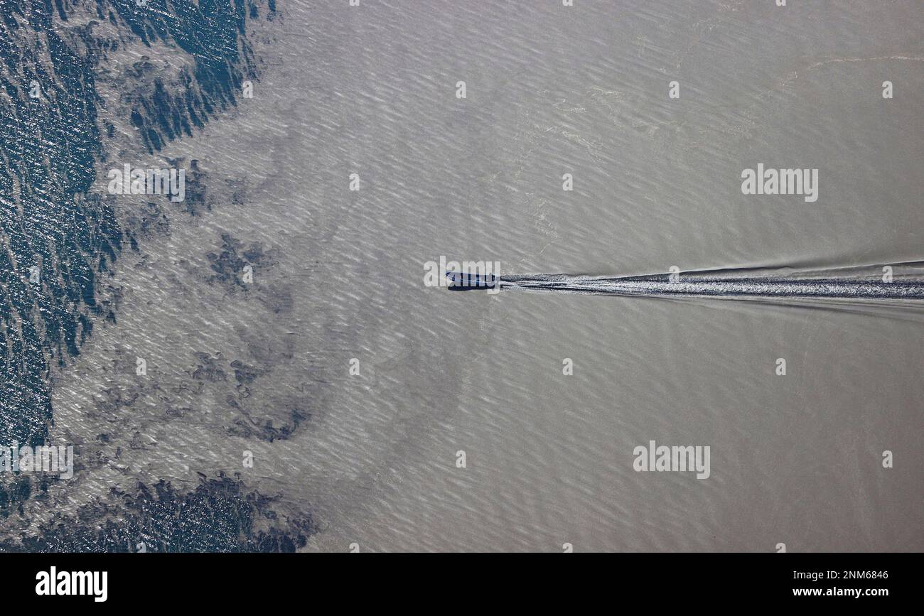 An aerial photo shows a large volume of volcanic pumice stones floating ...