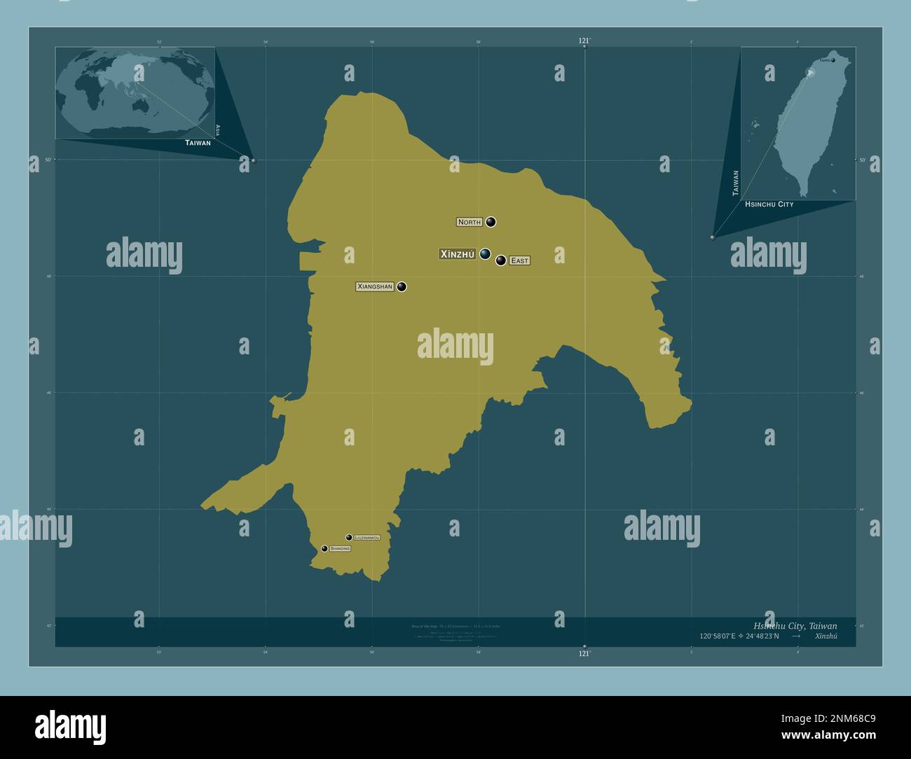 Hsinchu City, provincial city of Taiwan. Solid color shape. Locations ...