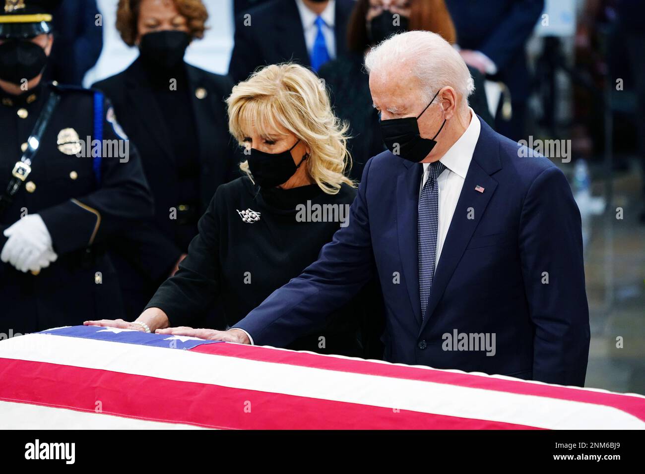 President Joe Biden and first lady Jill Biden at the casket of former ...