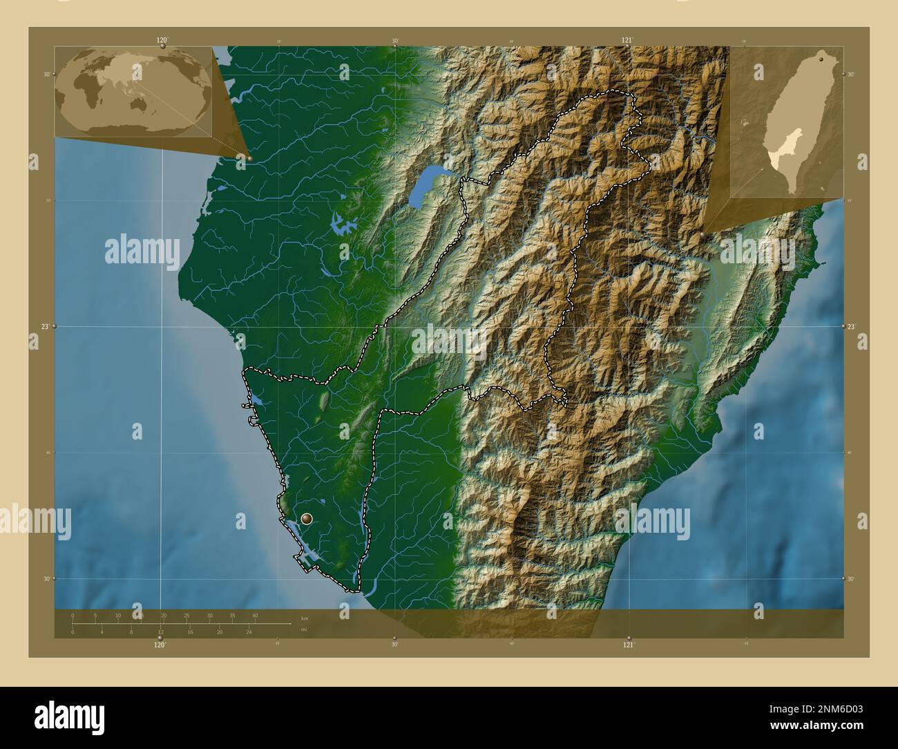 Kaohsiung, special municipality of Taiwan. Colored elevation map with ...
