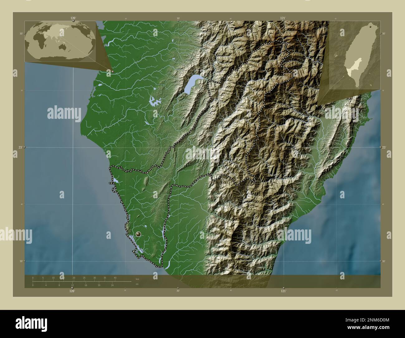 Kaohsiung, special municipality of Taiwan. Elevation map colored in ...
