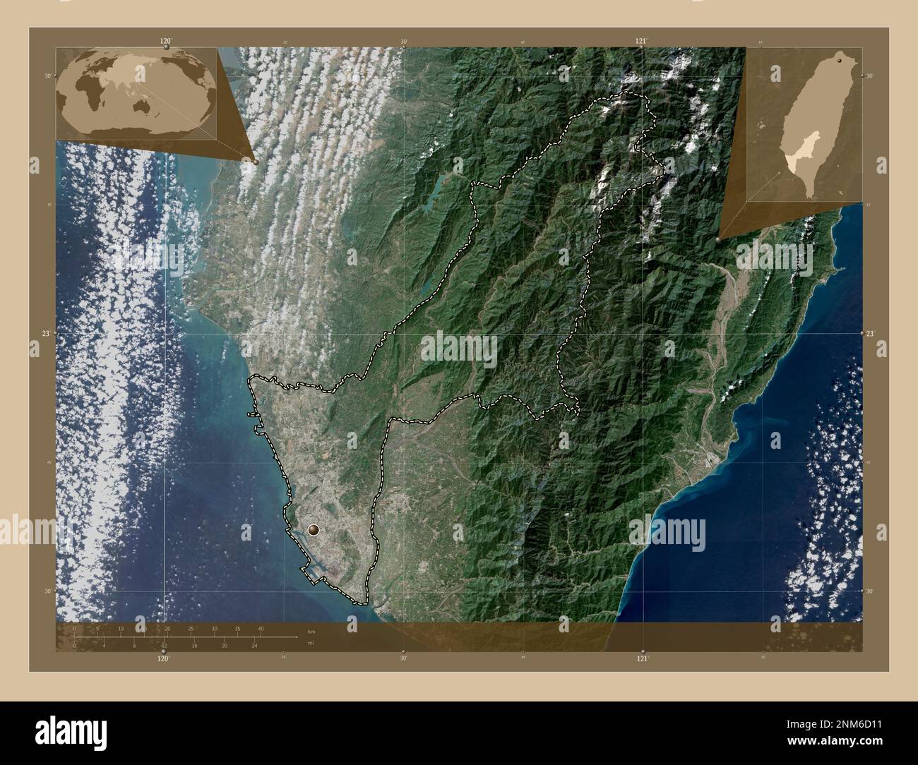 Kaohsiung, special municipality of Taiwan. Low resolution satellite map ...