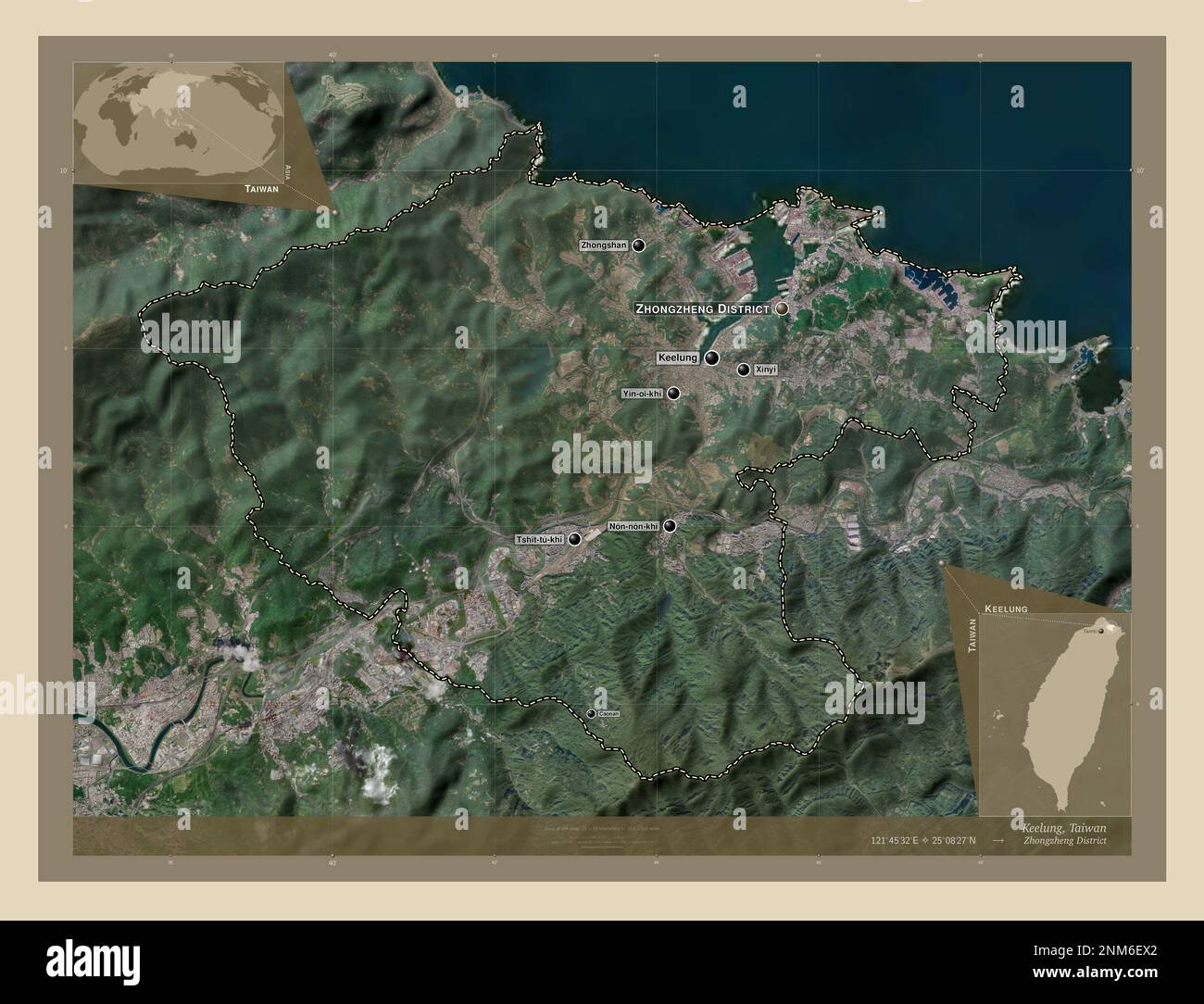 Keelung, provincial city of Taiwan. High resolution satellite map ...