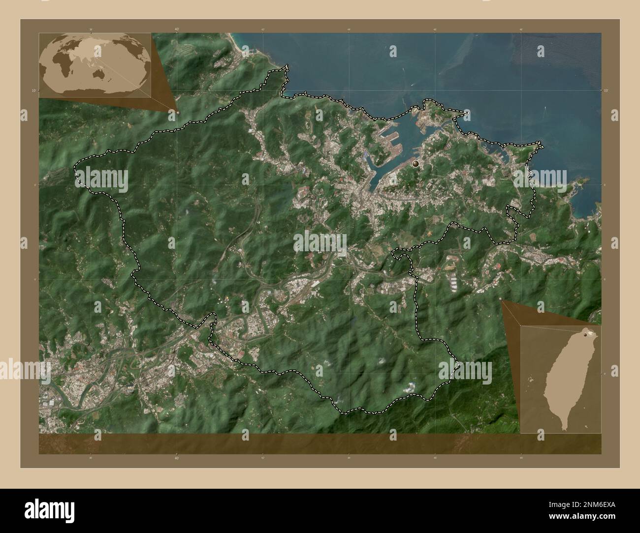 Keelung, provincial city of Taiwan. Low resolution satellite map ...