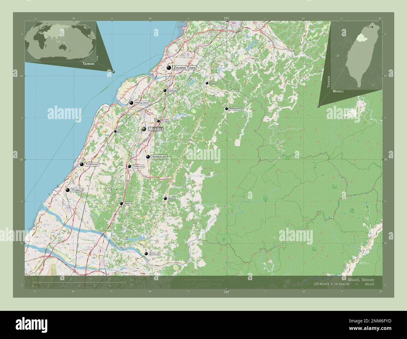 Miaoli, county of Taiwan. Open Street Map. Locations and names of major ...