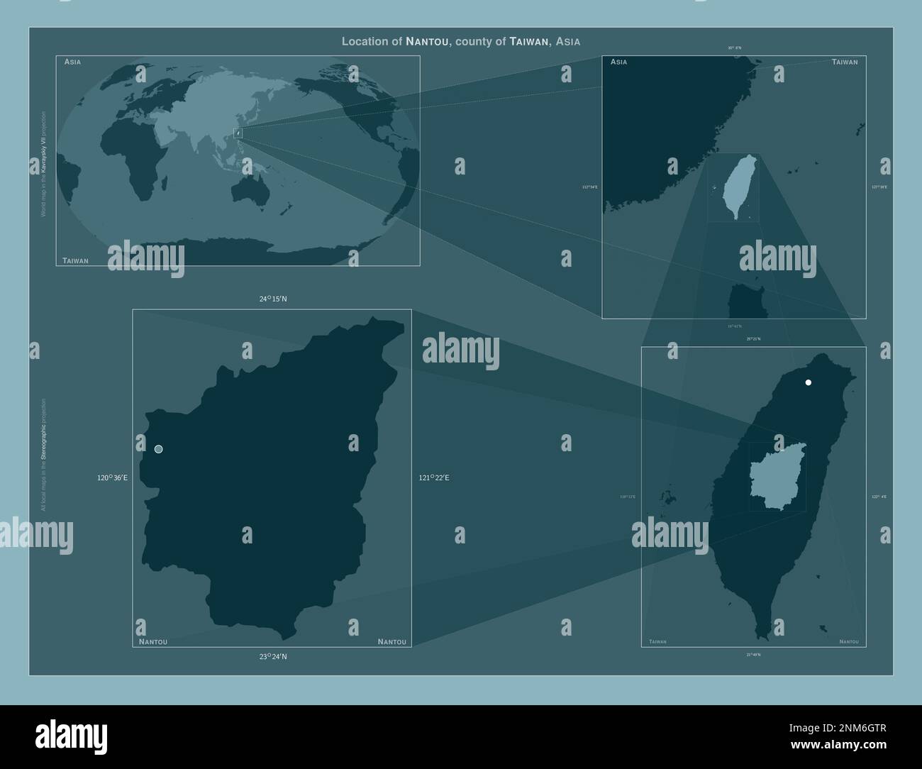 Nantou, county of Taiwan. Diagram showing the location of the region on ...