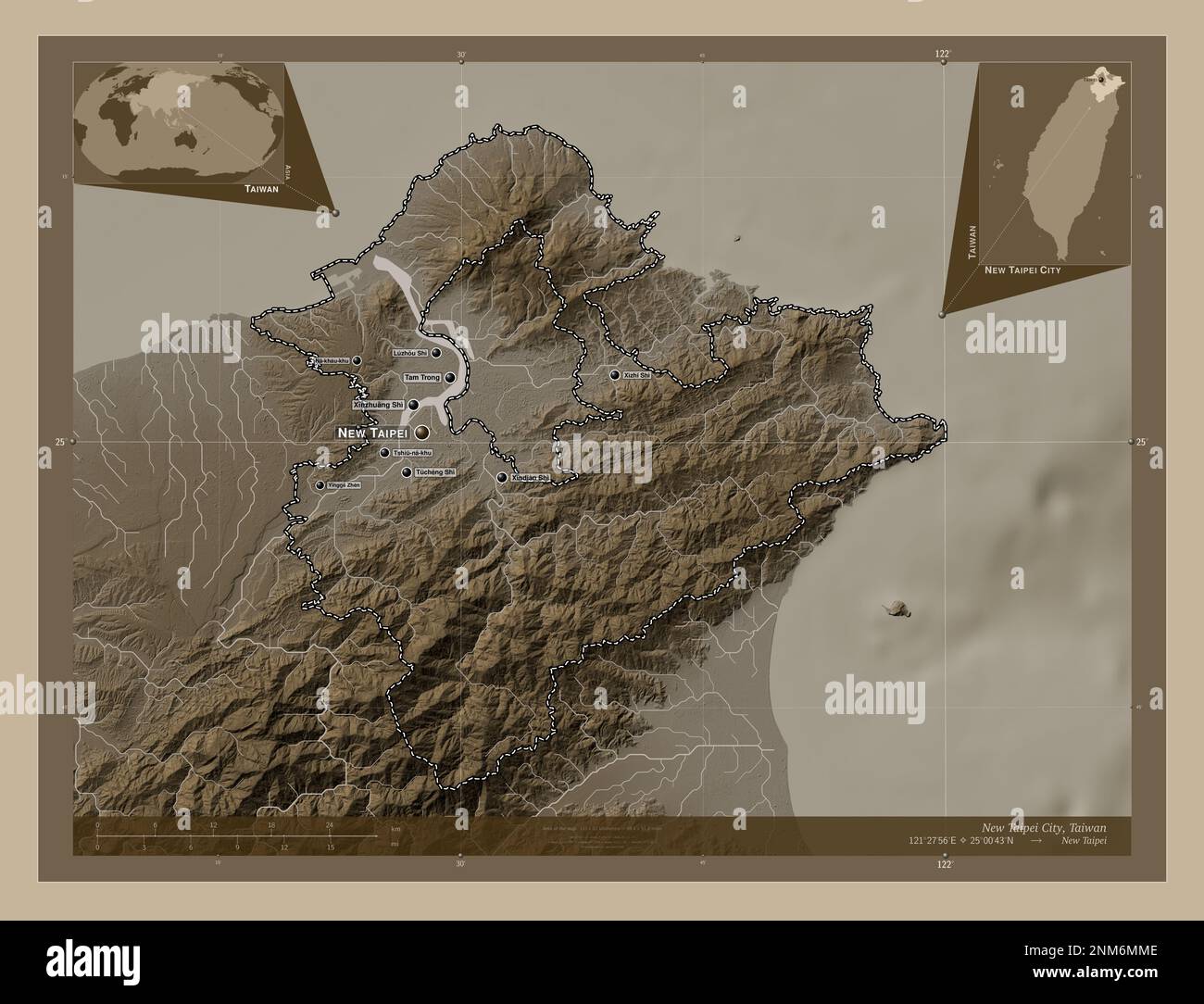 New Taipei City, special municipality of Taiwan. Elevation map colored ...
