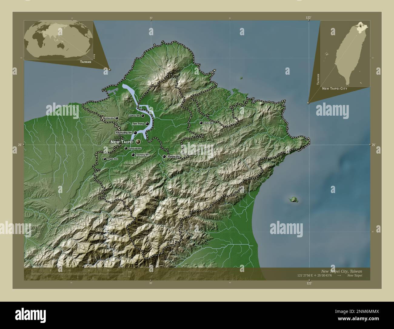 New Taipei City, special municipality of Taiwan. Elevation map colored ...