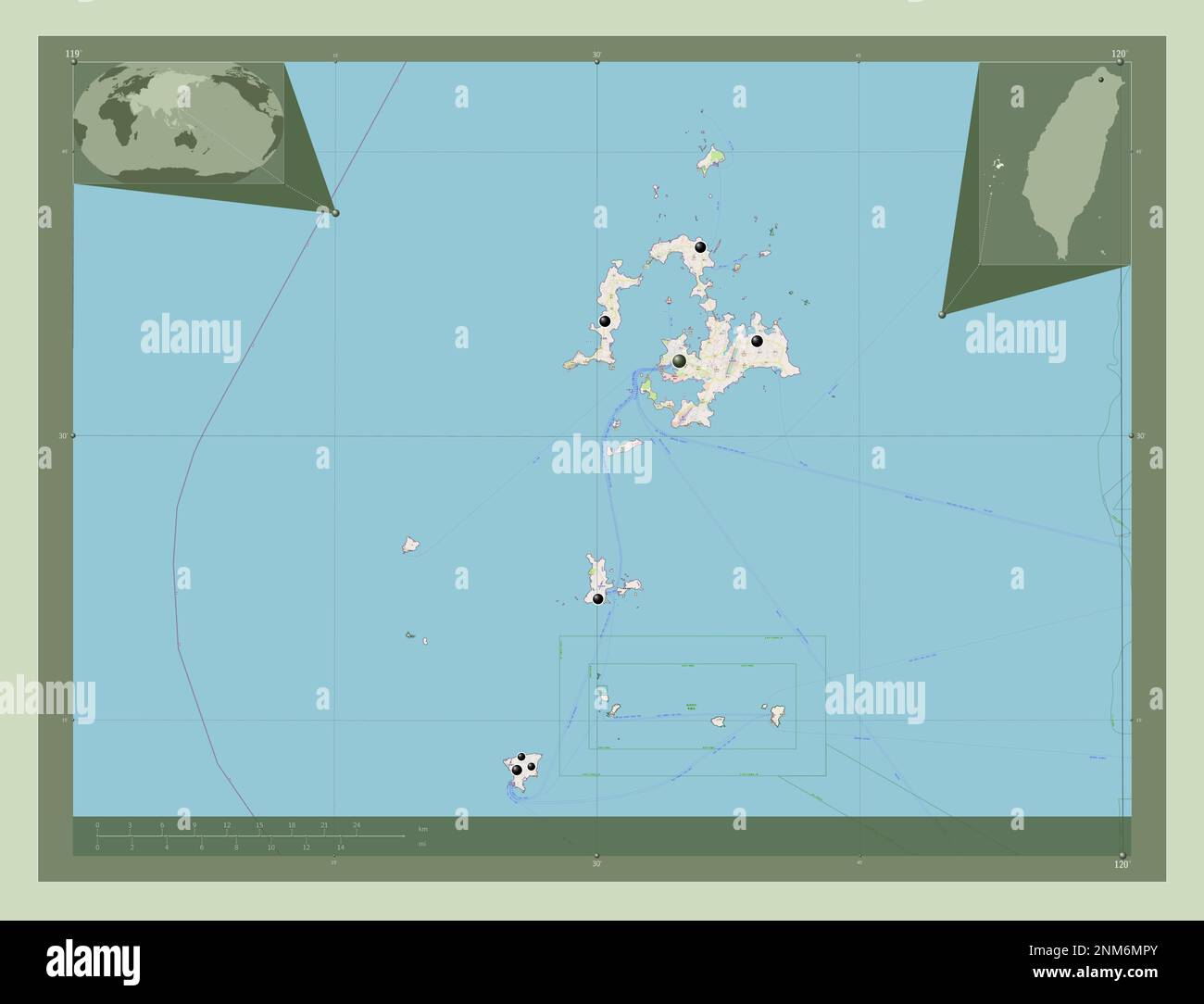 Penghu, county of Taiwan. Open Street Map. Locations of major cities of ...