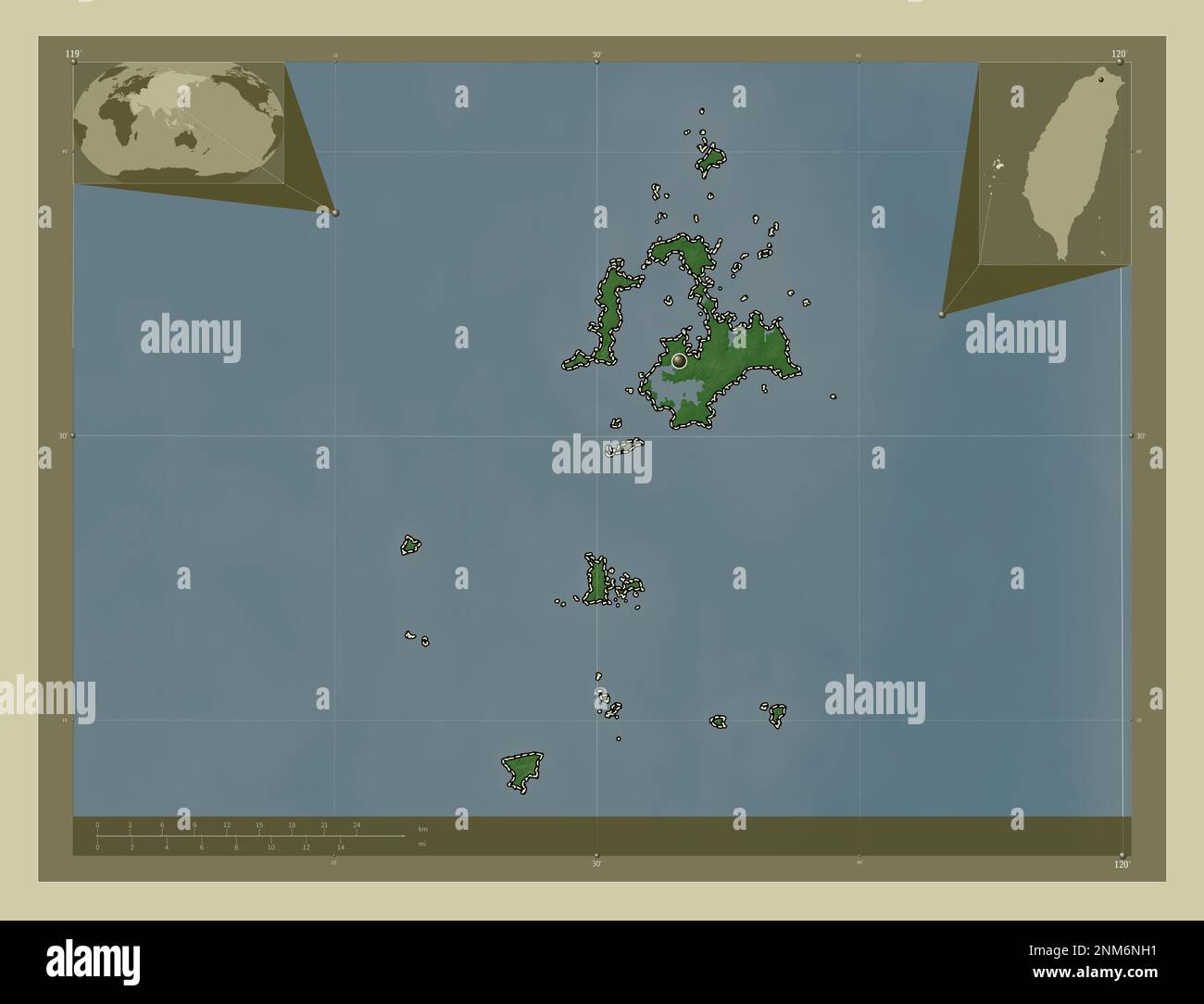 Penghu, county of Taiwan. Elevation map colored in wiki style with ...
