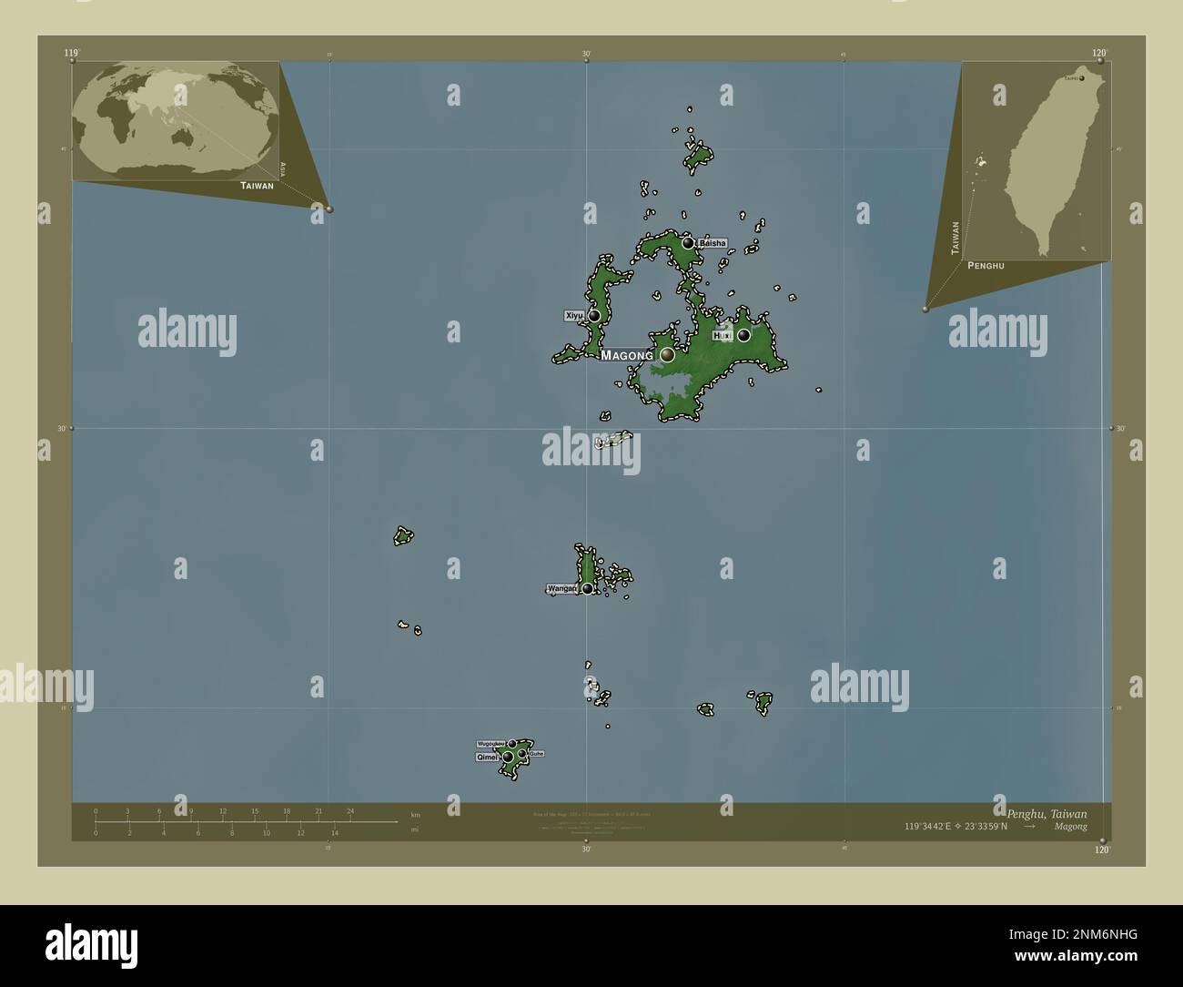 Penghu, county of Taiwan. Elevation map colored in wiki style with ...