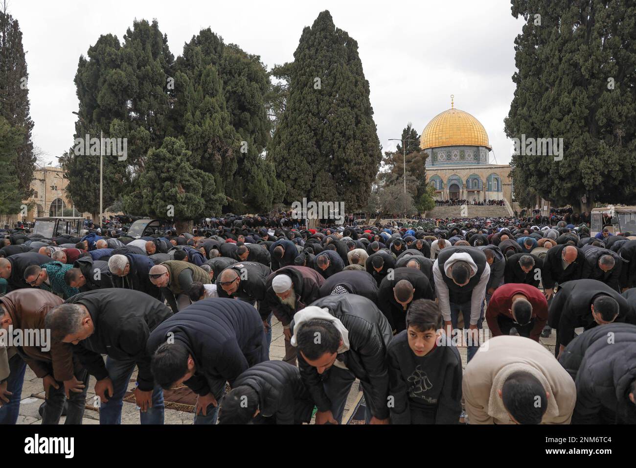 Jerusalem, Israel. 24th Feb, 2023. Palestinian Muslim devotees offers ...