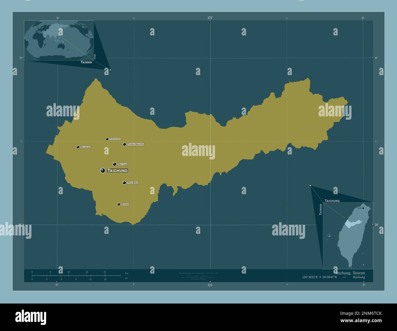 Taichung, special municipality of Taiwan. Solid color shape. Locations ...