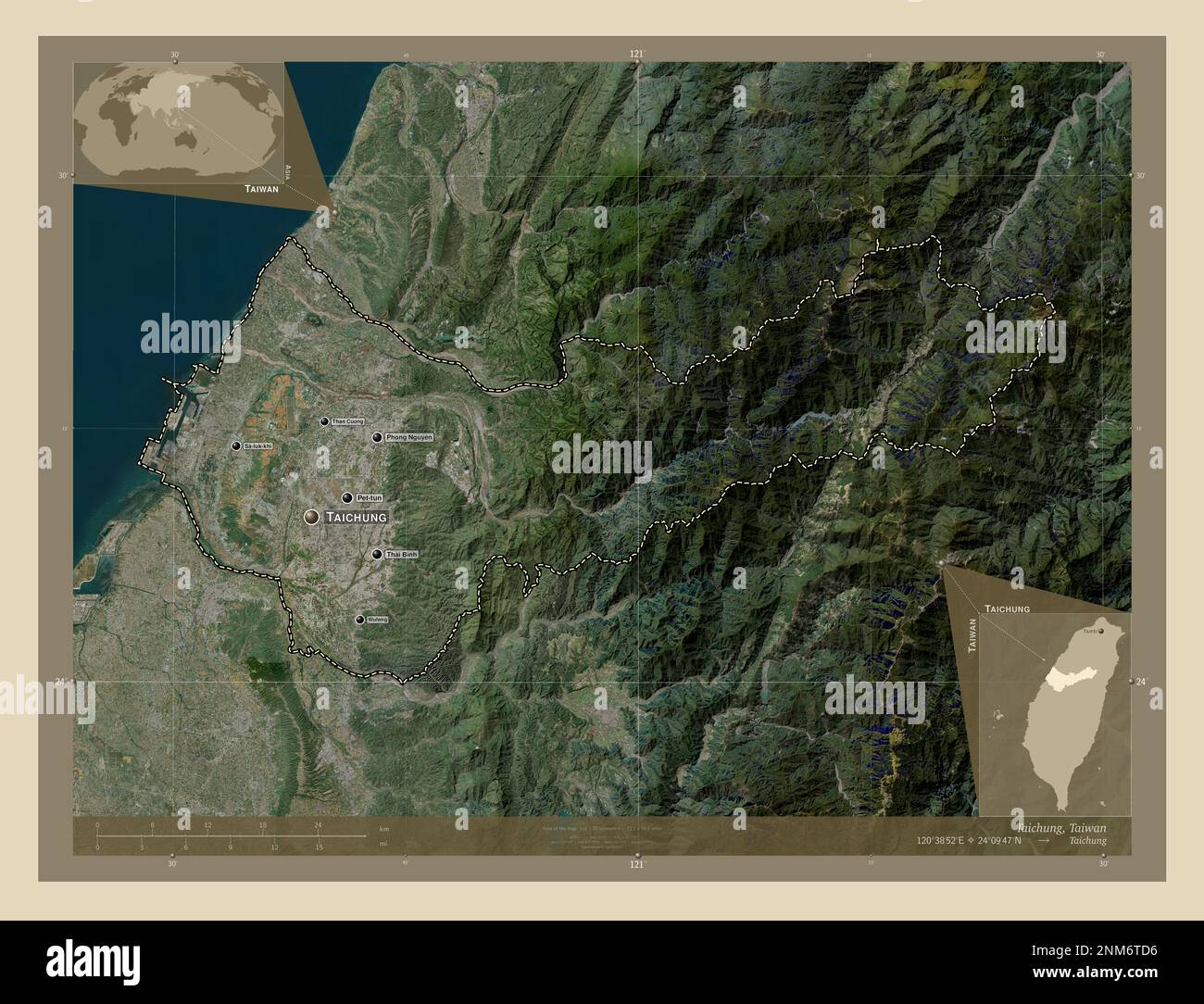 Taichung, special municipality of Taiwan. High resolution satellite map ...