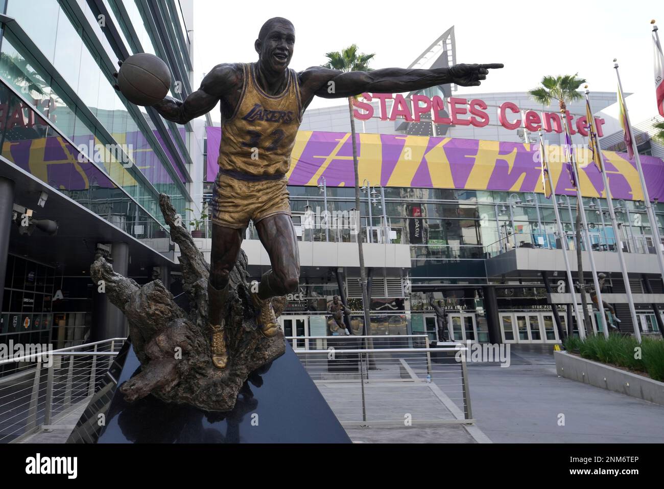 A statue of former Los Angeles Lakers guard Magic Johnson aka Earvin ...