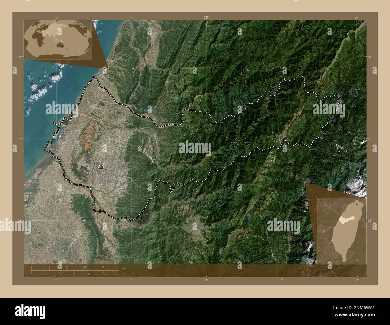 Taichung, special municipality of Taiwan. Low resolution satellite map ...