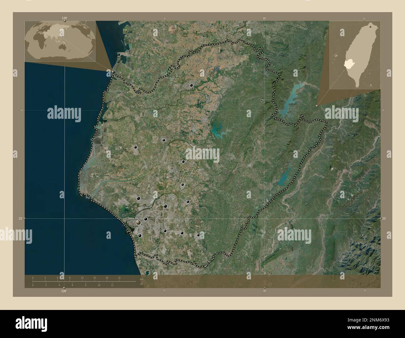 Tainan, special municipality of Taiwan. High resolution satellite map ...