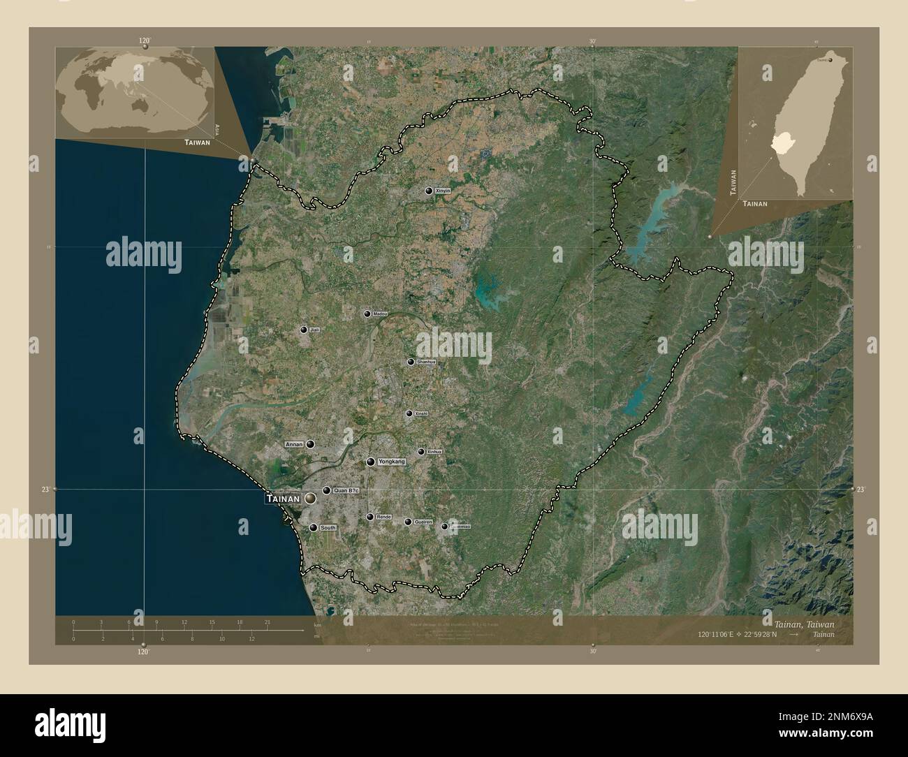 Tainan, special municipality of Taiwan. High resolution satellite map ...