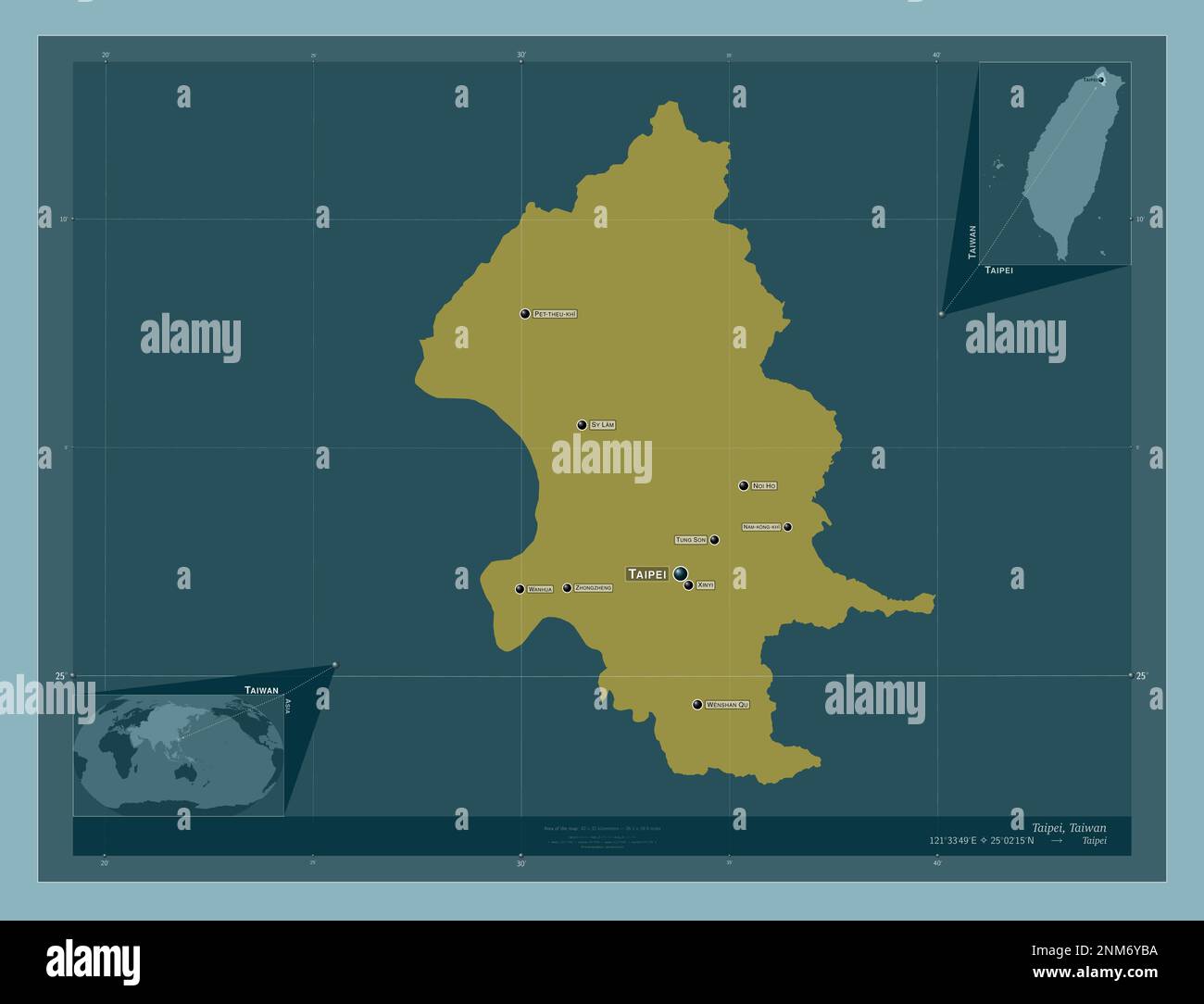 Taipei, special municipality of Taiwan. Solid color shape. Locations ...