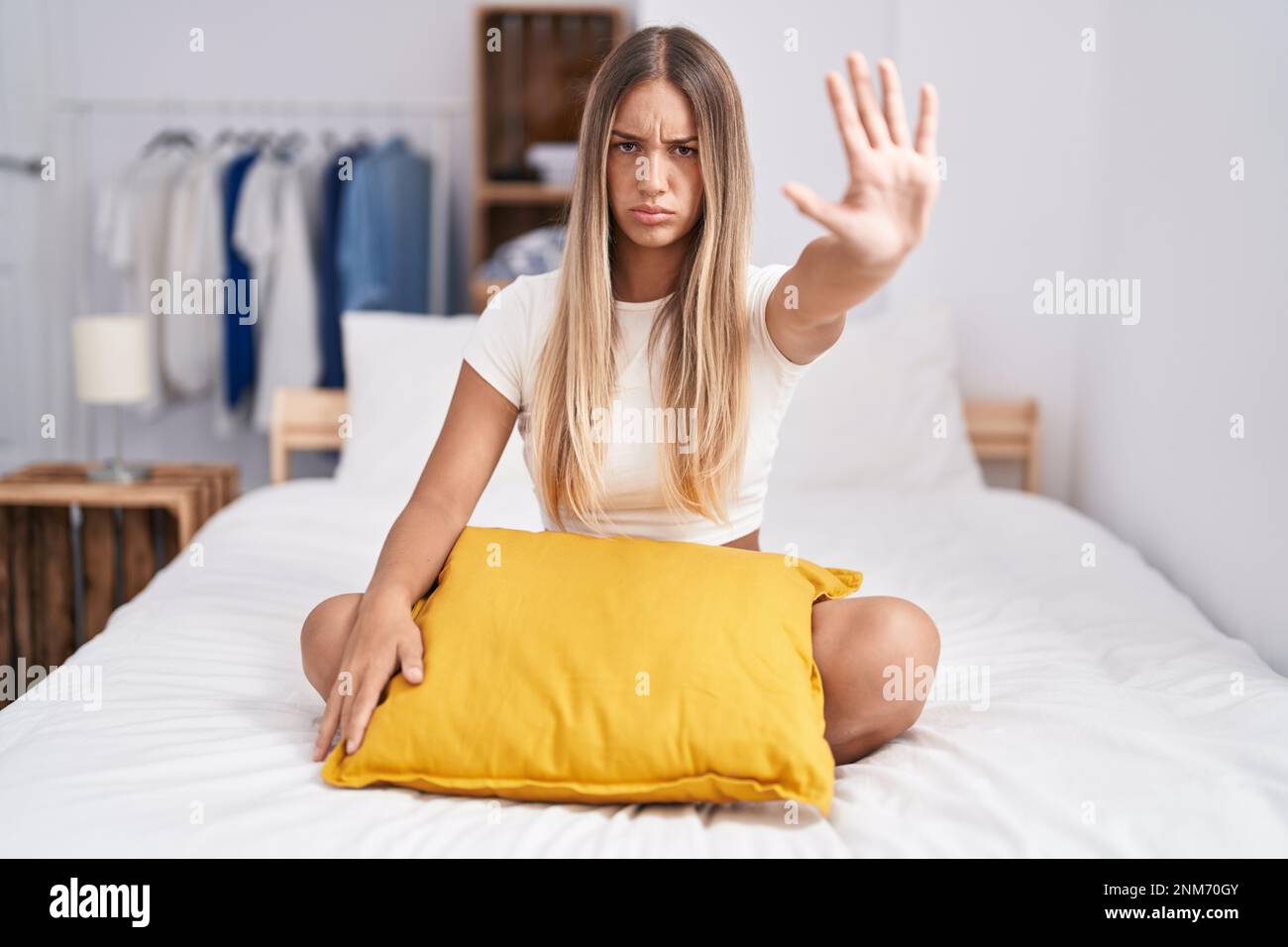 Woman stop sign bed hi-res stock photography and images - Alamy