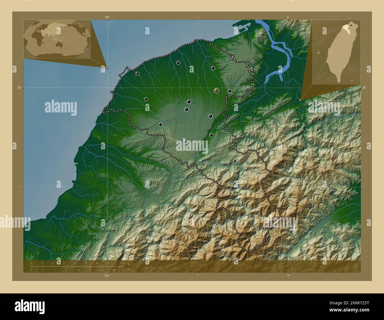 Taoyuan, special municipality of Taiwan. Colored elevation map with ...