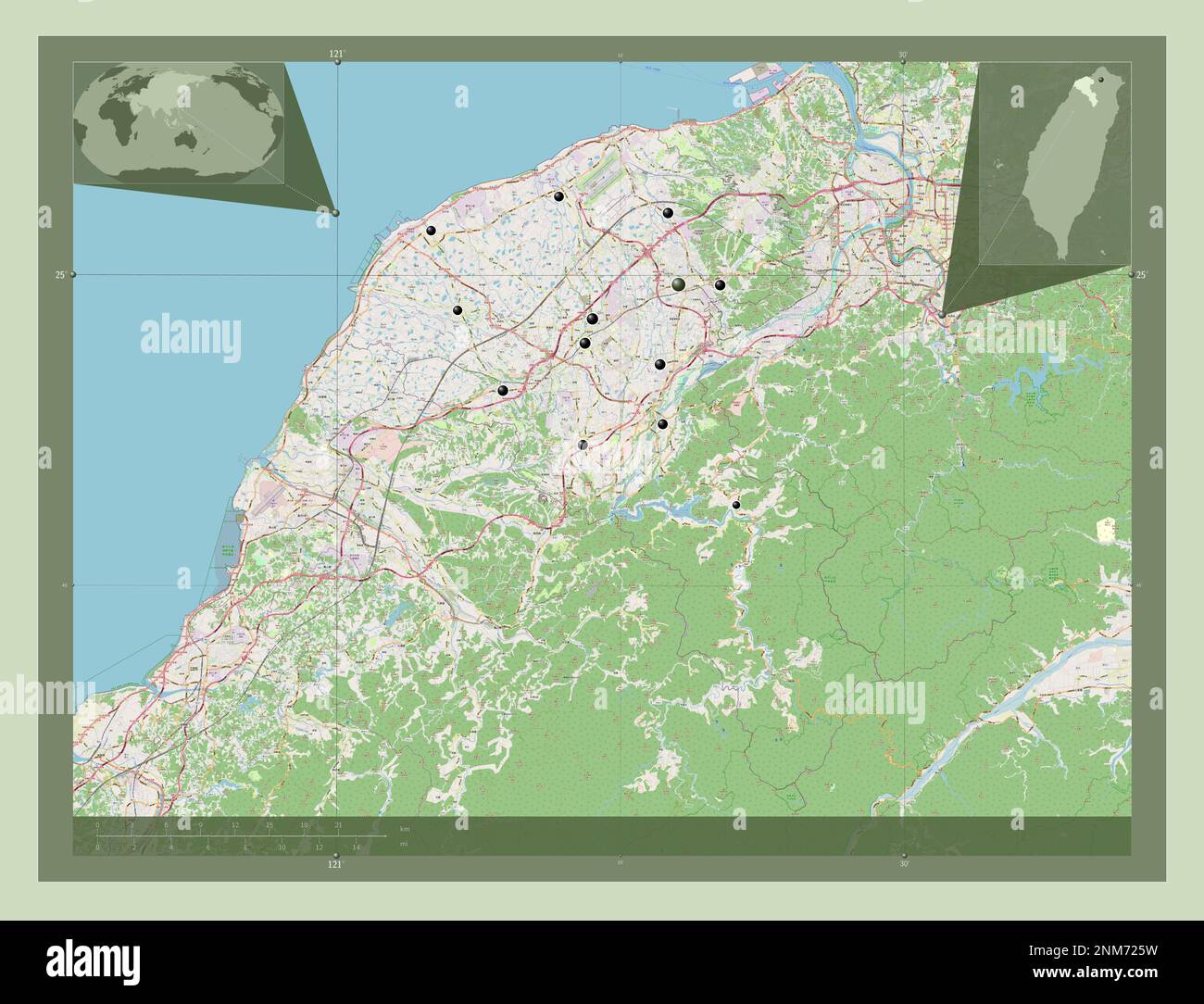 Taoyuan, special municipality of Taiwan. Open Street Map. Locations of ...