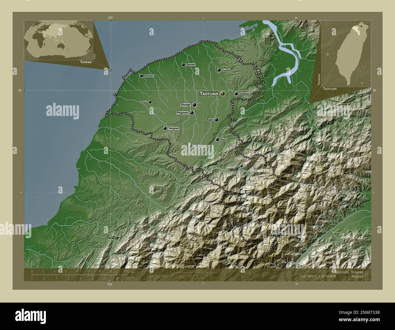 Taoyuan, special municipality of Taiwan. Elevation map colored in wiki ...