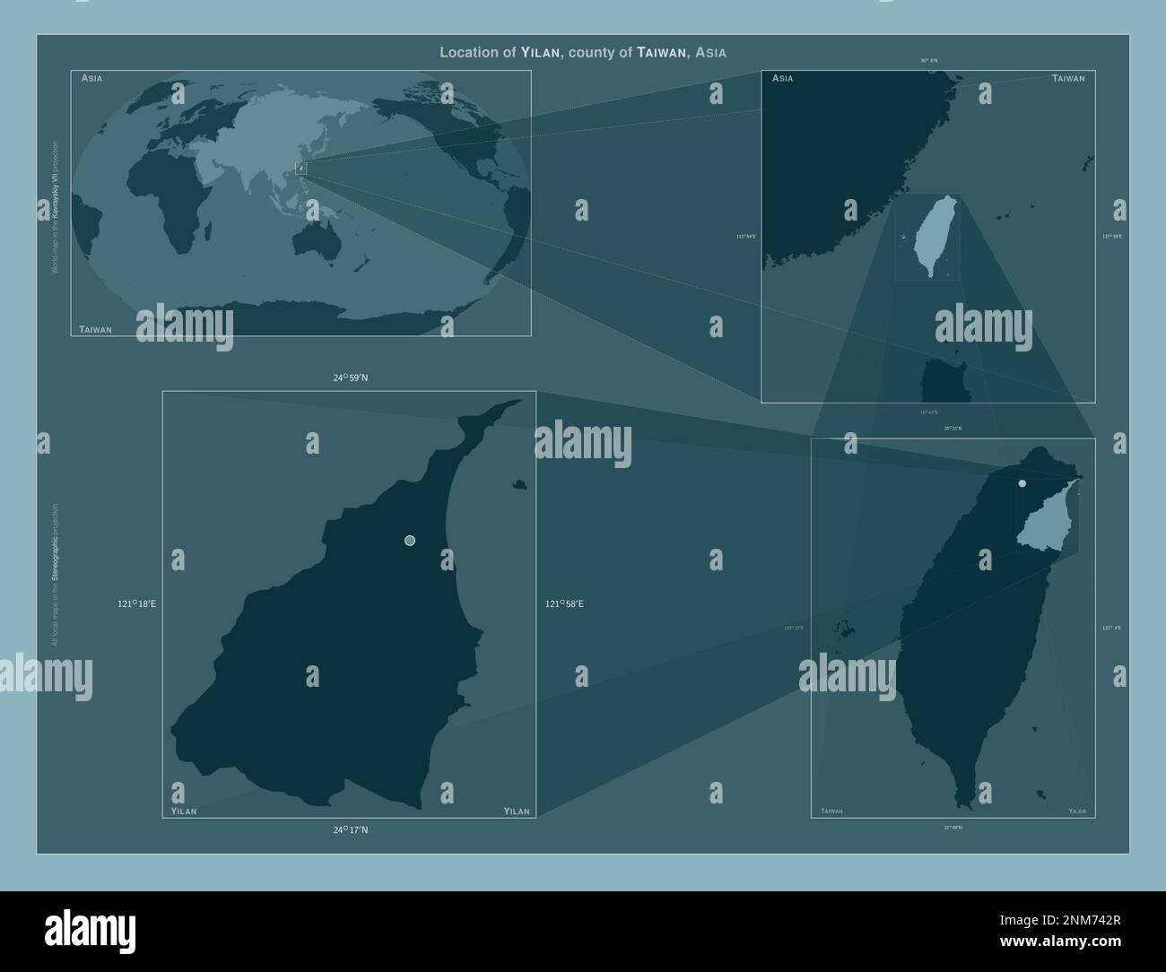 Yilan, county of Taiwan. Diagram showing the location of the region on ...