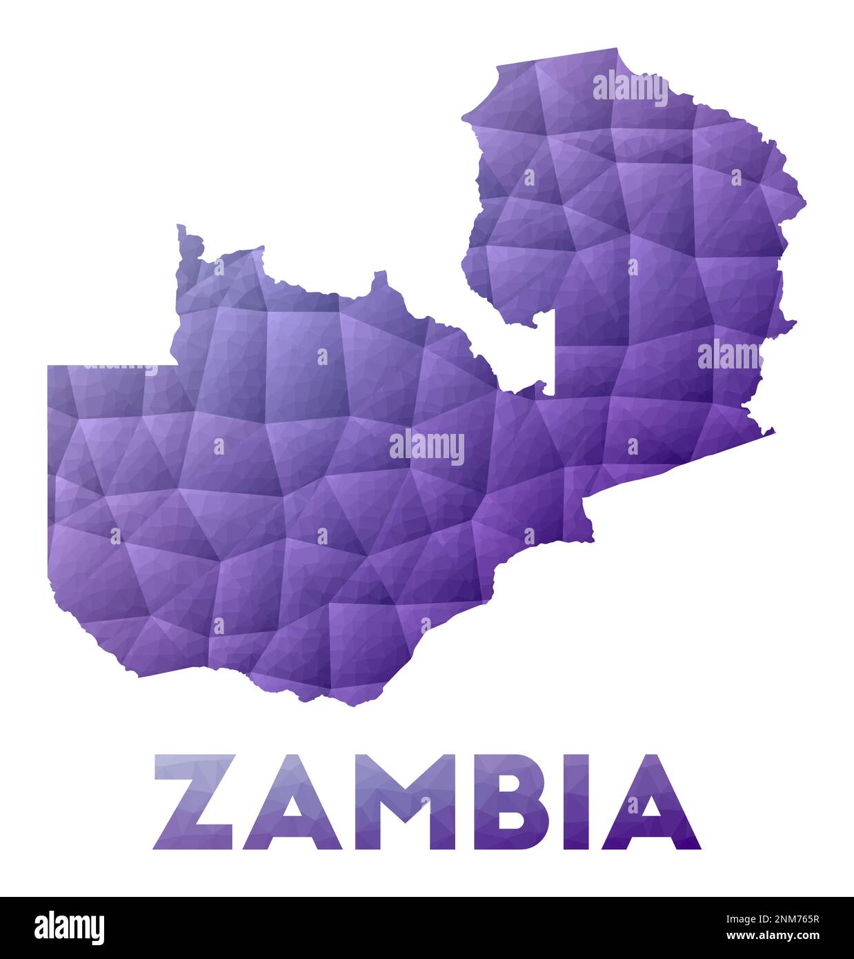 Map of Zambia. Low poly illustration of the country. Purple geometric design. Polygonal vector ...