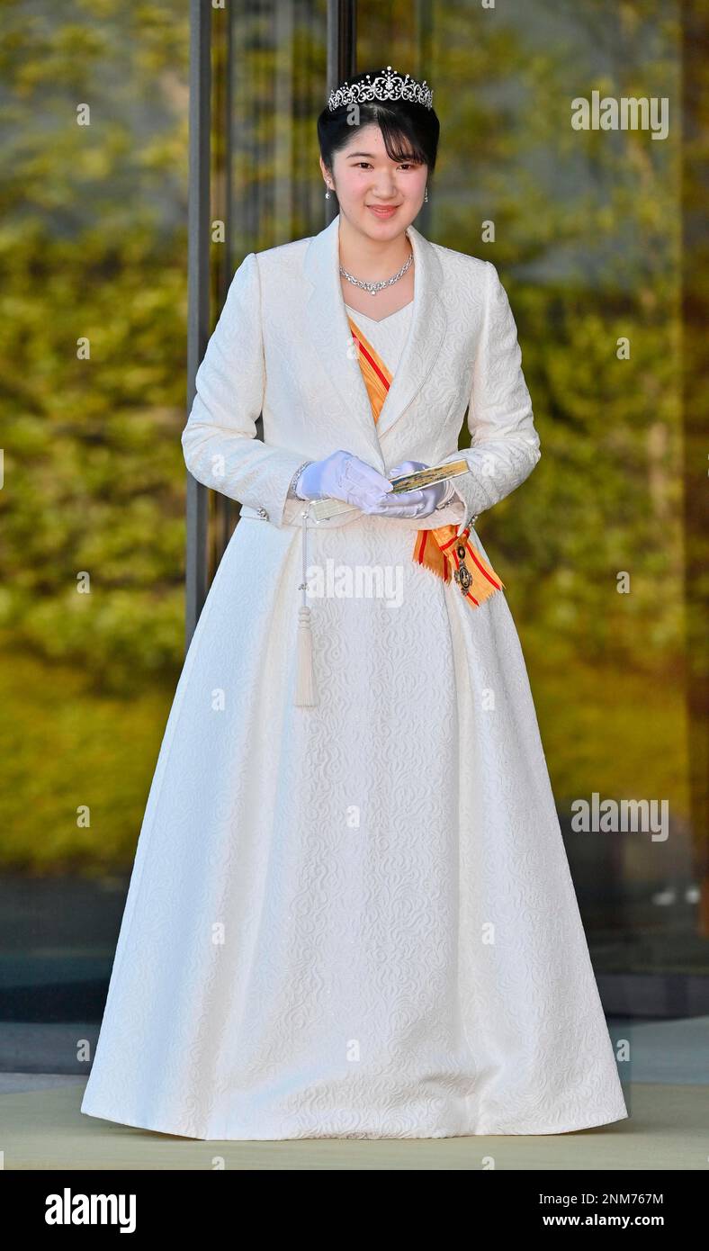 Princess Aiko, dressed in a formal cloth, attends her coming-of- age ...