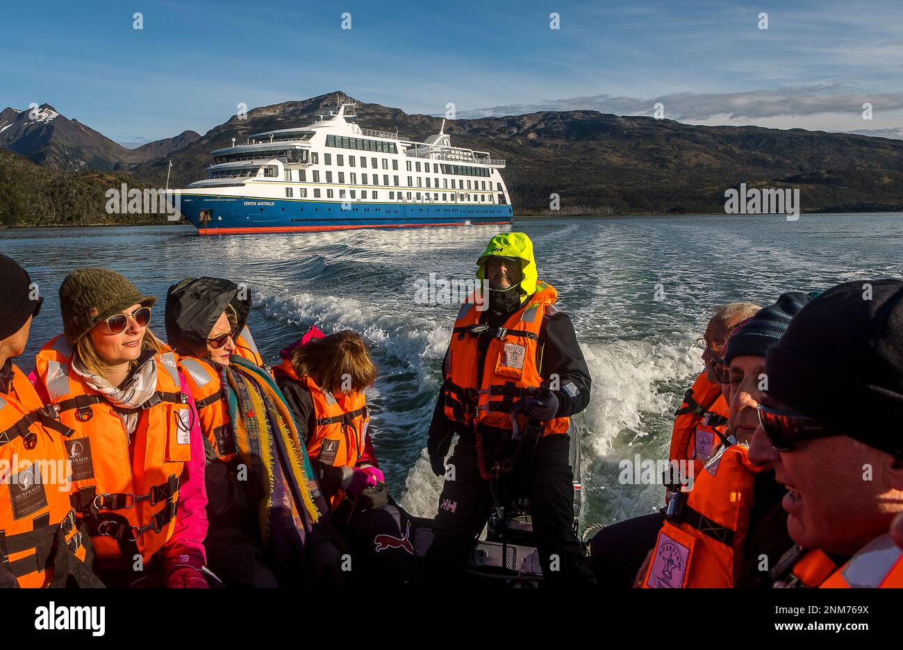 Ventus cruise ship passengers ride Zodiac to disembark and explore ...