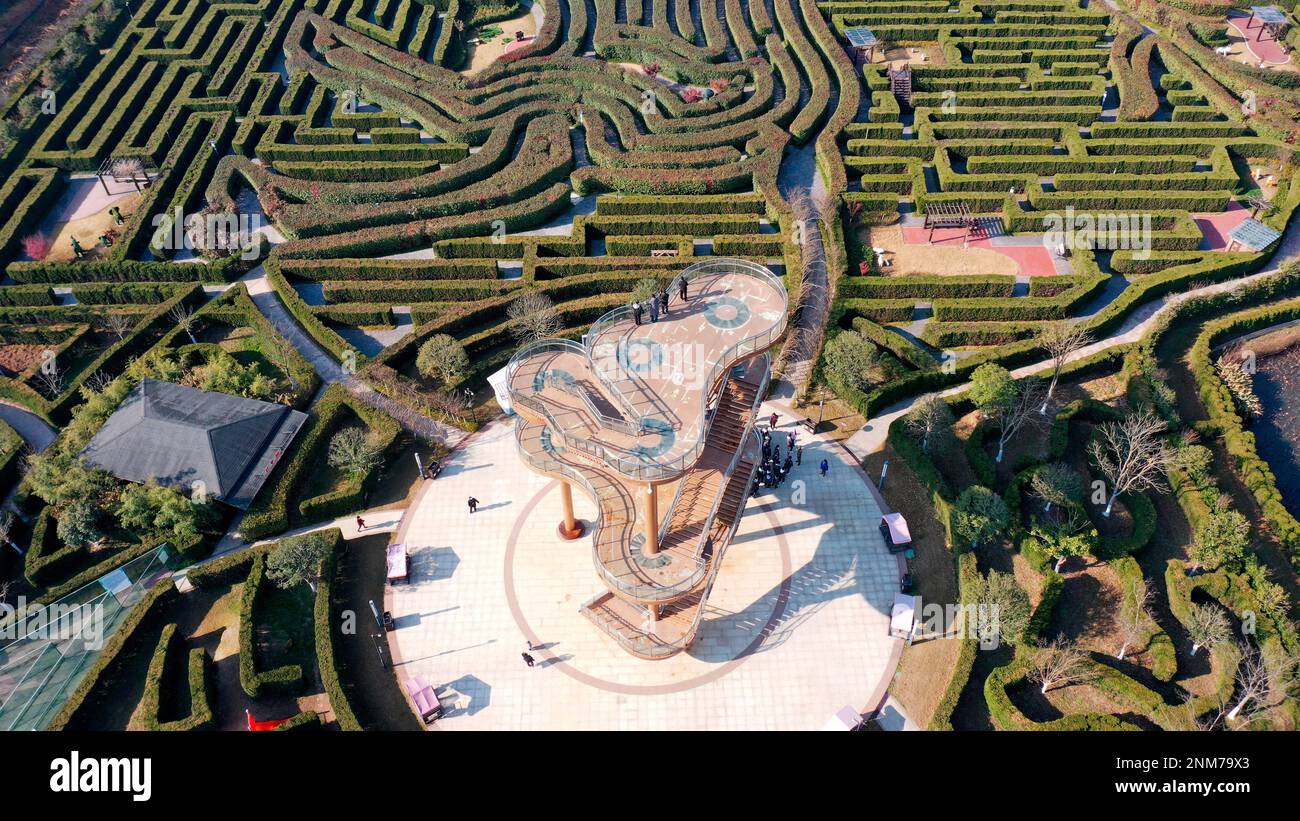 An aerial view of a theme park of mazes in Dafeng district of Yancheng ...