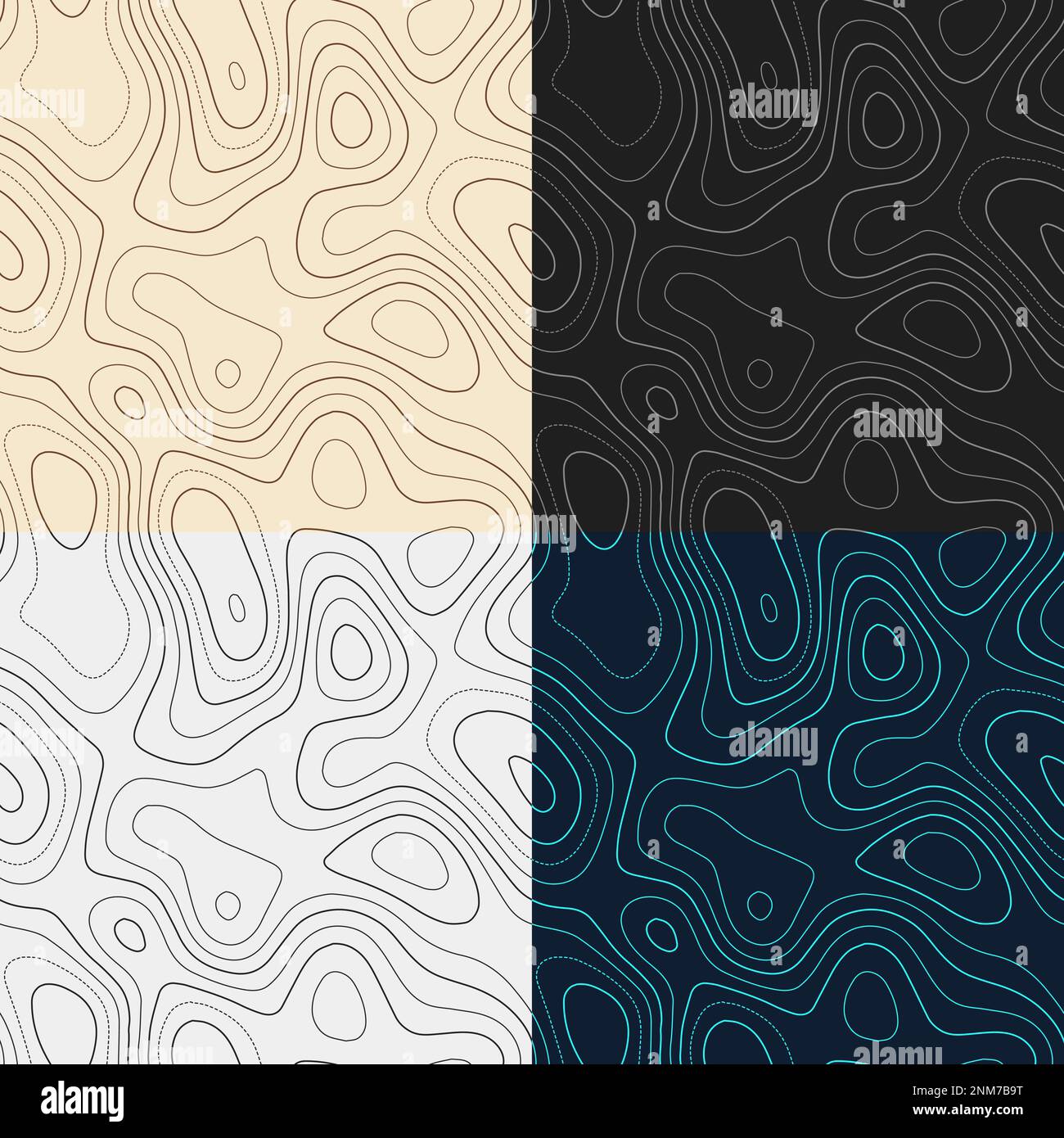 Topography patterns. Seamless elevation map tiles. Beautiful isoline ...