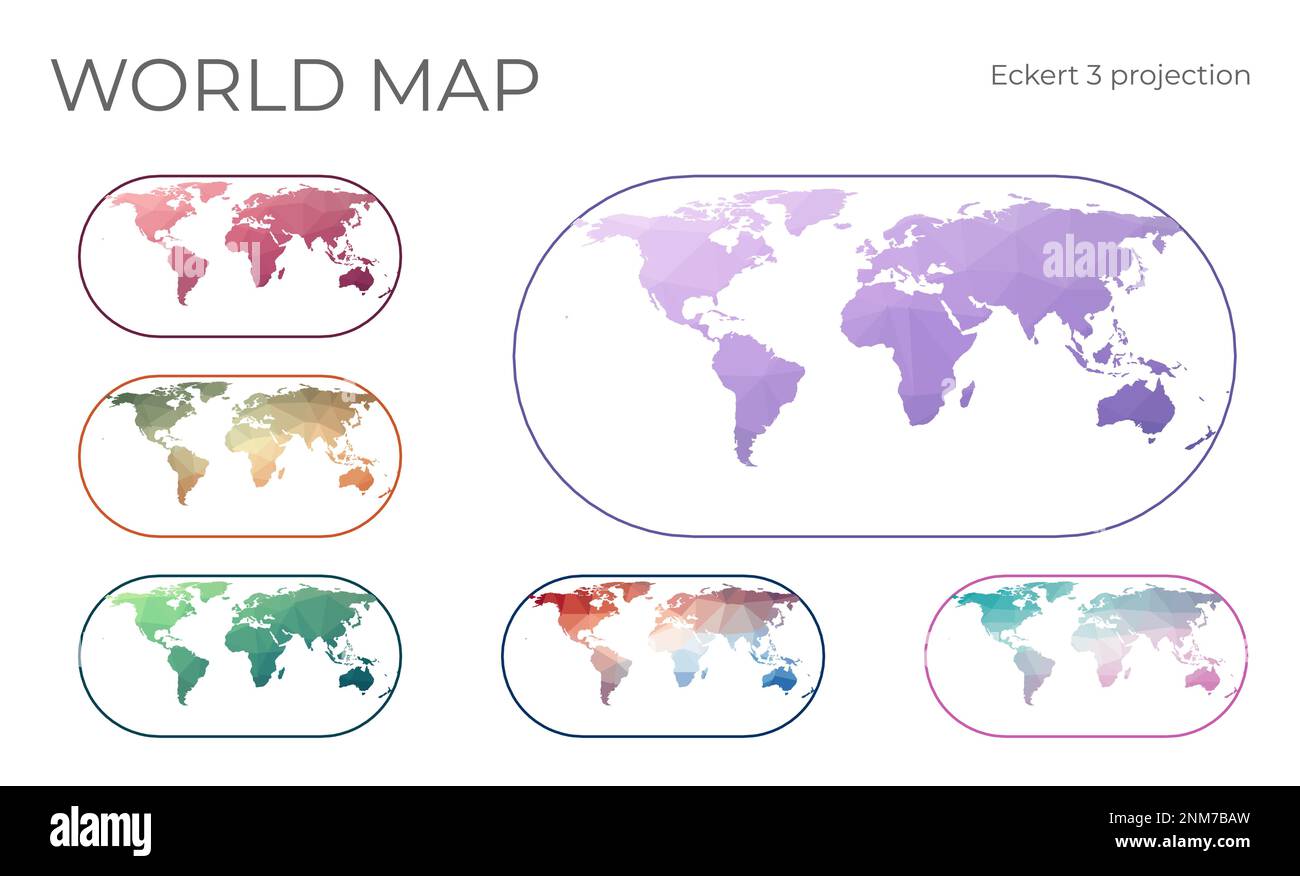 Low Poly World Map Set. Eckert III projection. Collection of the world ... Low Poly World Map Set. Eckert III projection. Collection of the world ...