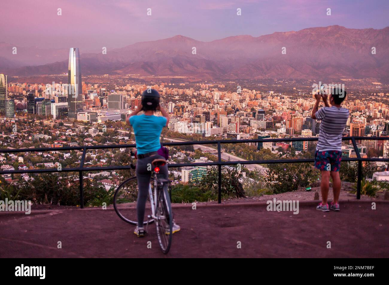 panorama of Santiago and Andes Mountains from Cerro San Cristobal ...