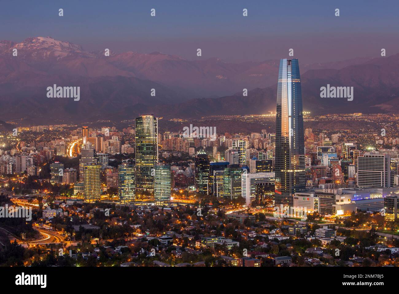 panorama of Santiago (Providencia buildings and the Gran Torre Santiago ...