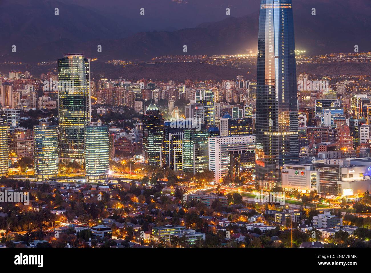 panorama of Santiago (Providencia buildings and the Gran Torre Santiago ...