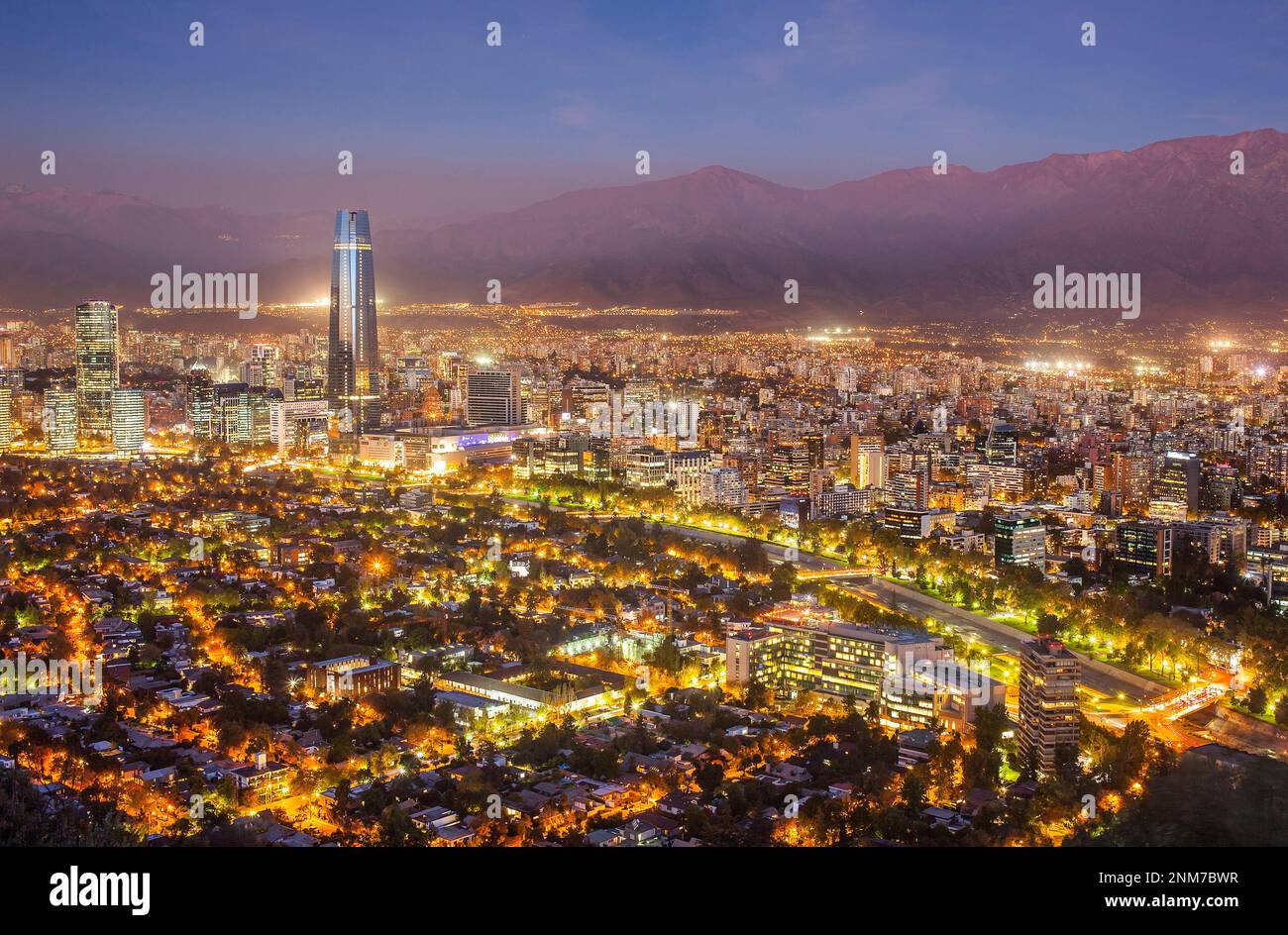 Panorama of Santiago (Gran Torre Santiago tower) and Andes Mountains ...