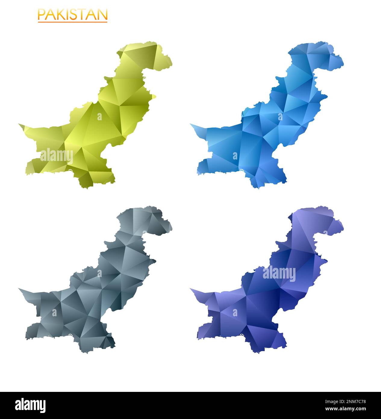 Set of vector polygonal maps of Pakistan. Bright gradient map of the ...
