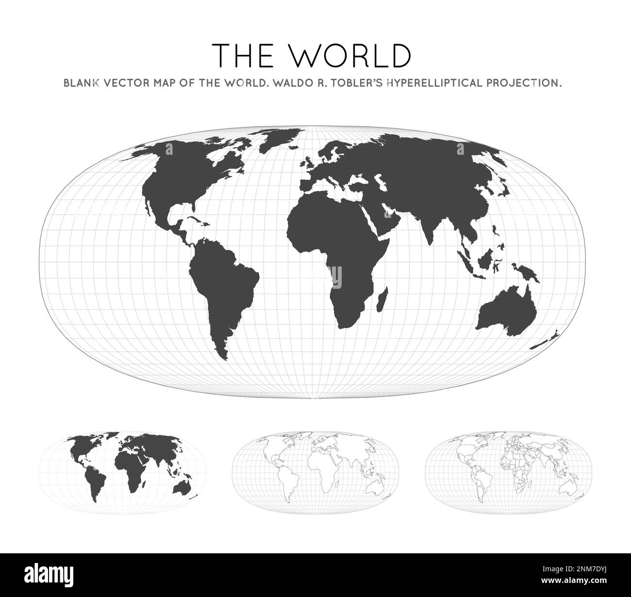 Map of the World. Waldo R. Tobler's hyperelliptical projection. Globe ...