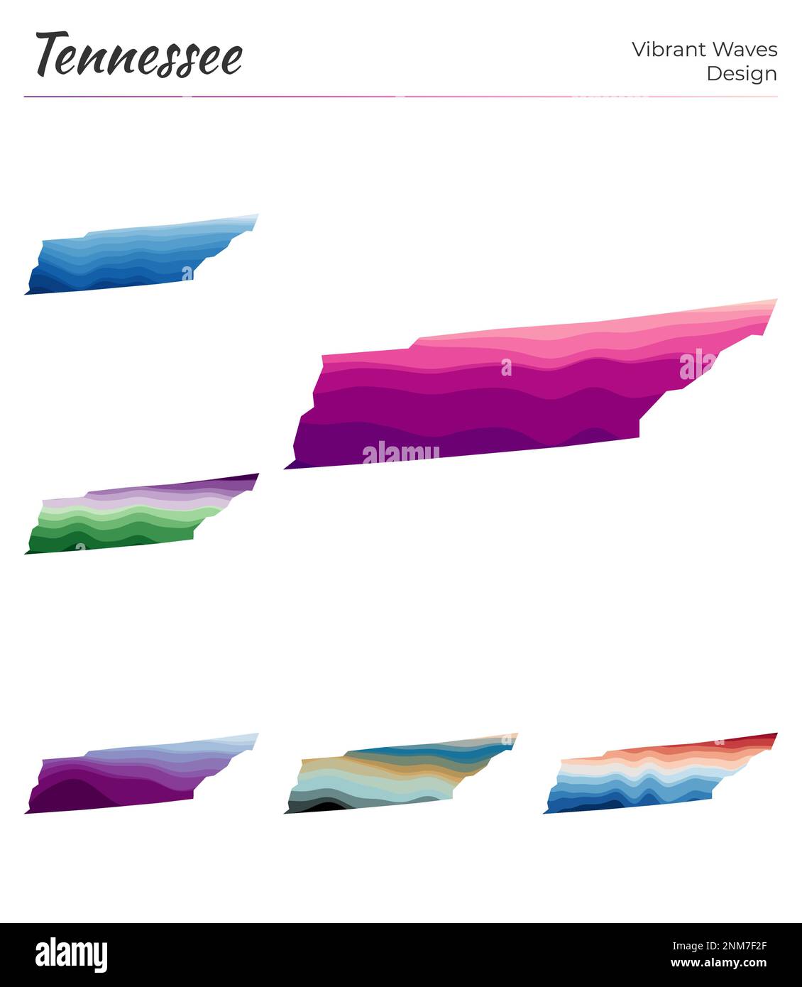 Set of vector maps of Tennessee. Vibrant waves design. Bright map of US ...
