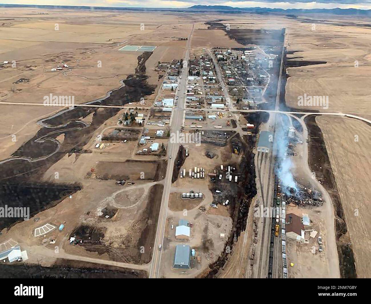 This photo provided by the Fergus County Sheriff's Office is an aerial ...